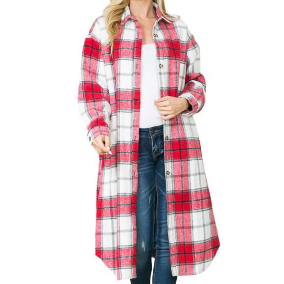 ACE TRADING | Sweaters | New Ace Trading Long Plaid Shacket In Red And ...